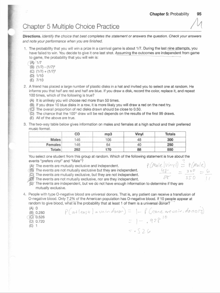 Chapter 5 Practice Problems Solutions | PDF | Blood Type | Probability