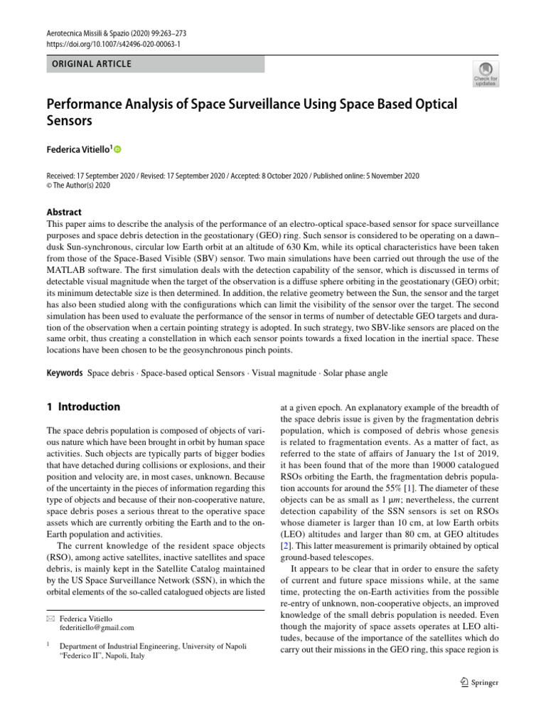 Performance Analysis Of Space Surveillance Using Space Based Optical Sensors Pdf Space