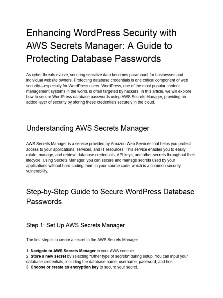 Enhancing WordPress Security With AWS Secrets Manager - A Guide To Protecting Database Passwords ...