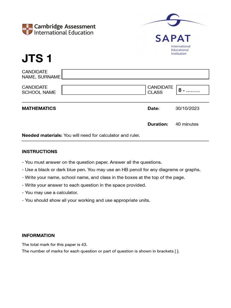 Mathematics Exam Paper - 30/10/2023 | PDF