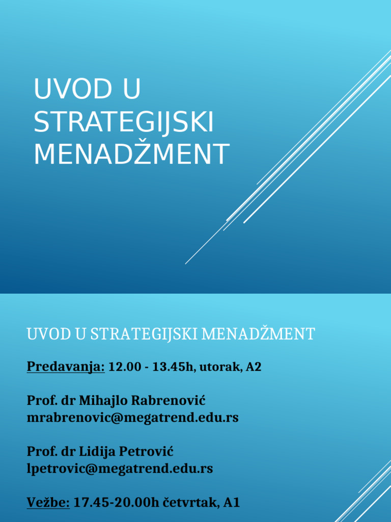 Uvod U Strategijski Menadzment. Osnovne Informacije o Predmetu. 16.10.2019. | PDF
