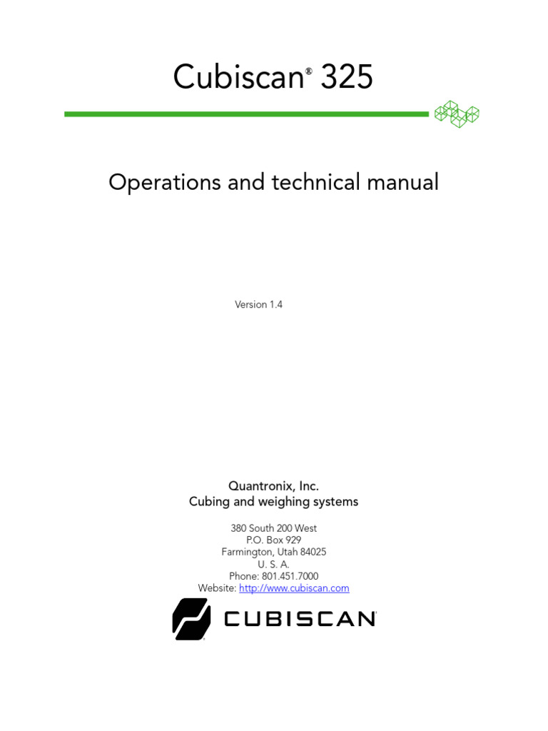 Cubiscan 325 Operation Manual Version 1.4 | PDF | Implied Warranty | Usb