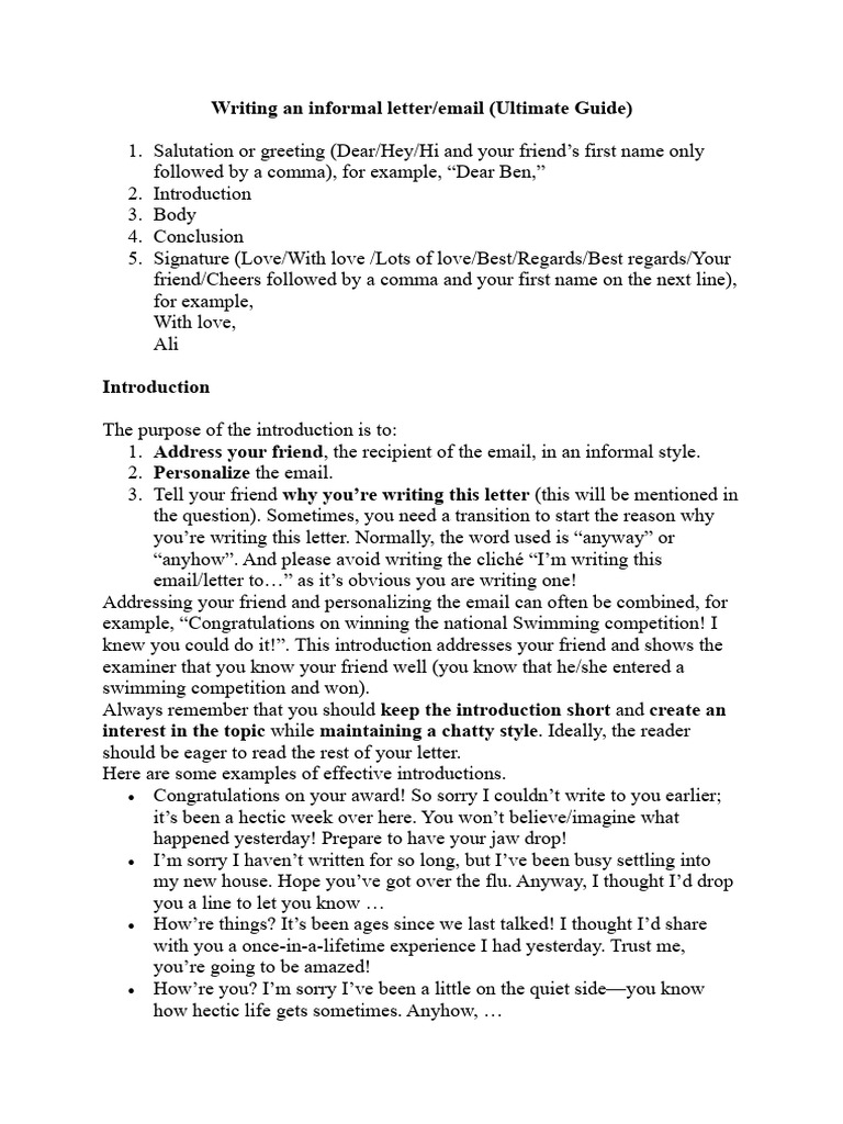 Informal Letter Writing Guide | PDF | Linguistics | Grammar