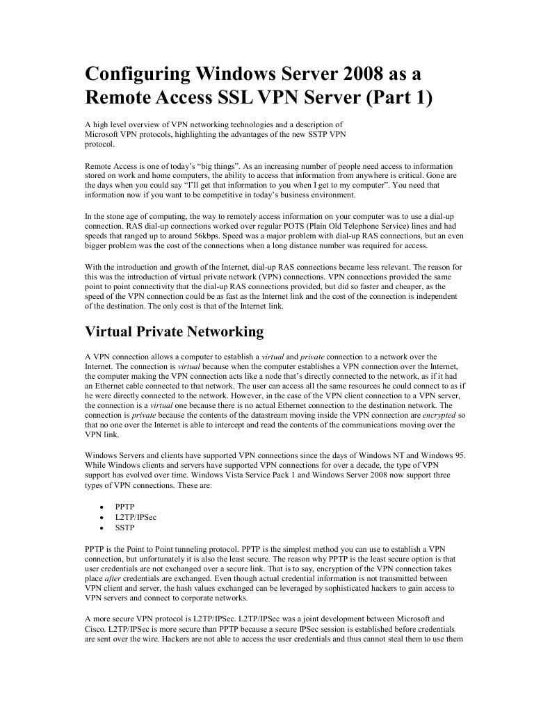 Configuring Windows Server 2008 As A Remote Access SSL VPN Server | PDF ...