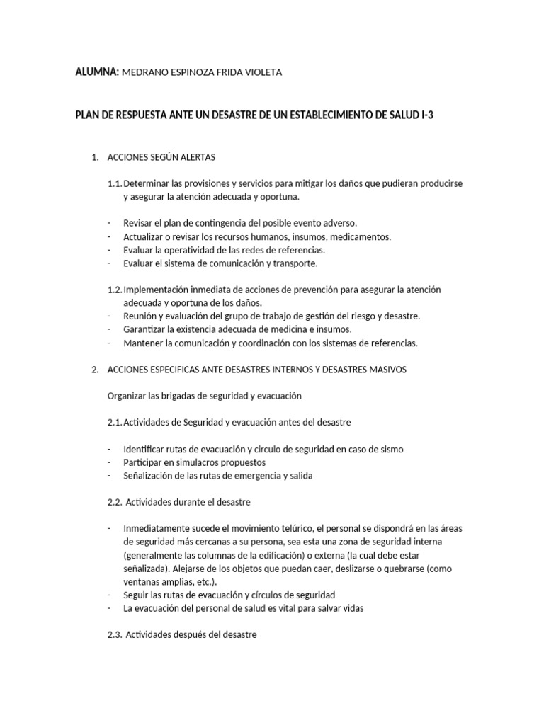 Plan de Respuesta | PDF | Medicina | Cuidado de la salud