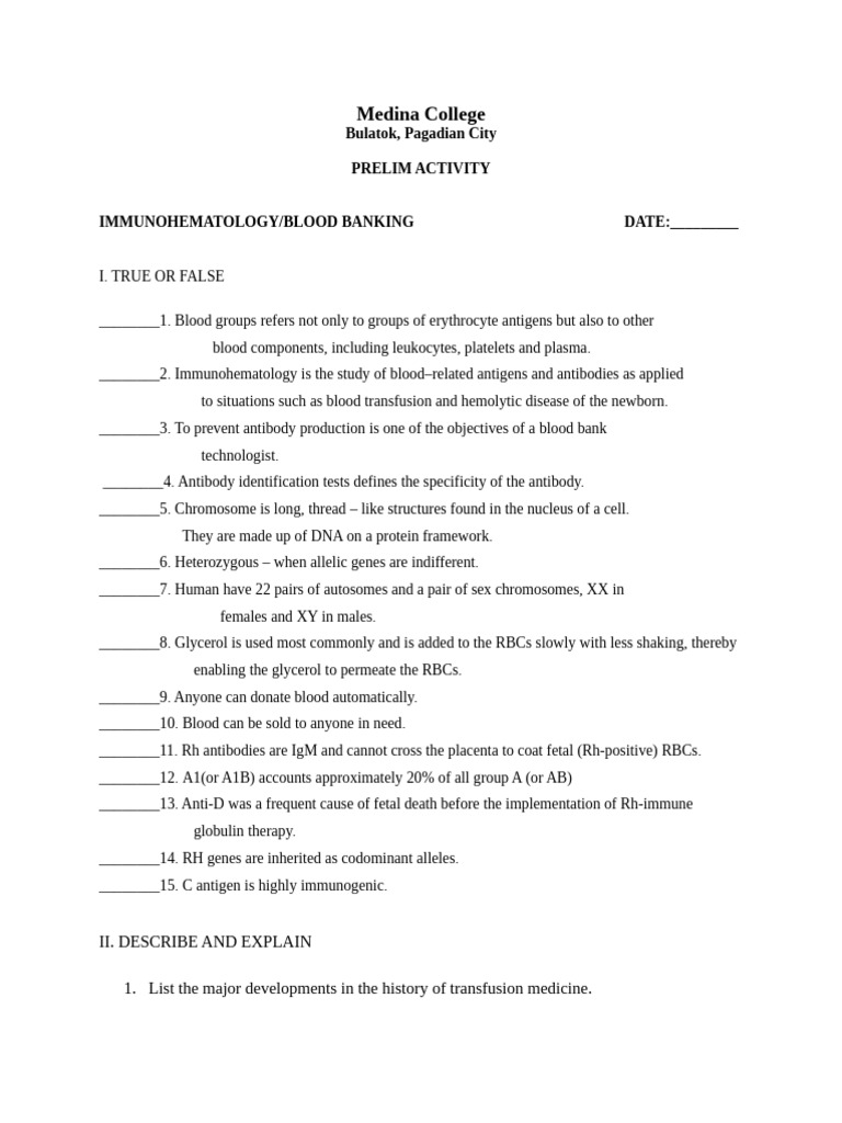 BB Prelim Activity | PDF | Blood Type | Antibody