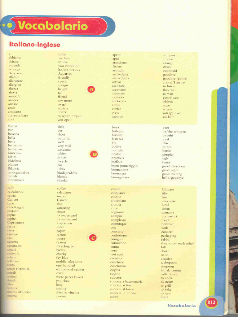 Italian English Glossary Part 1 | PDF