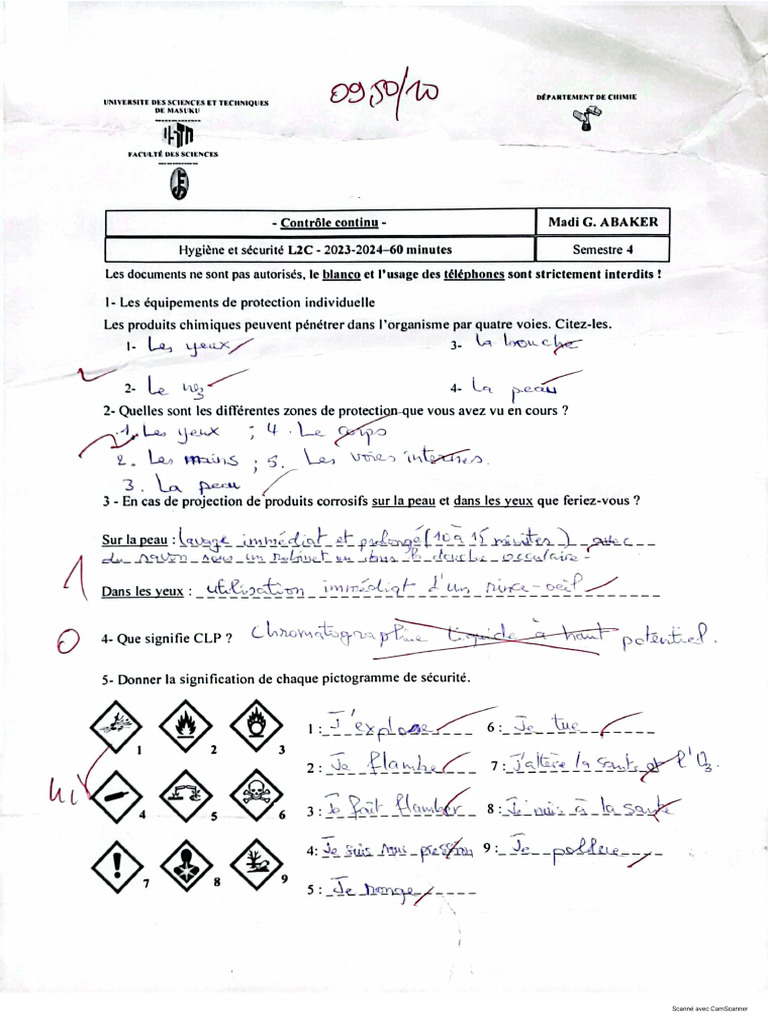 Contrôle D'hygiène Et Sécurité L2C 2023-24 | PDF