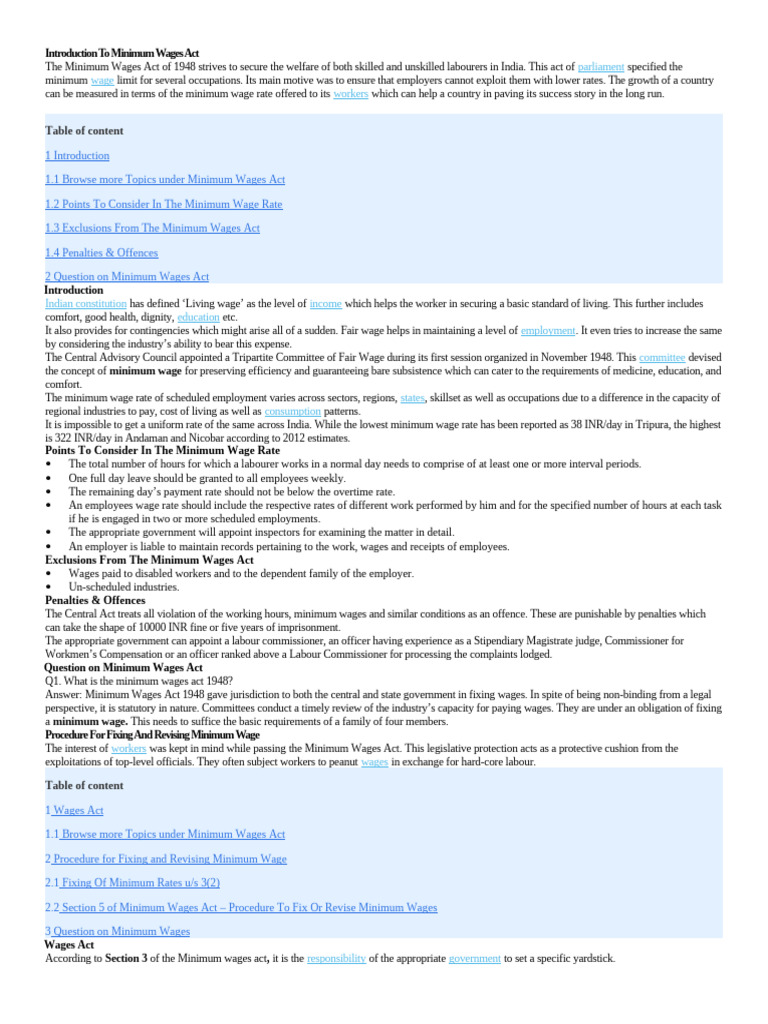 Minimum Wages Act 1948 | PDF | Cost Of Living | Living Wage