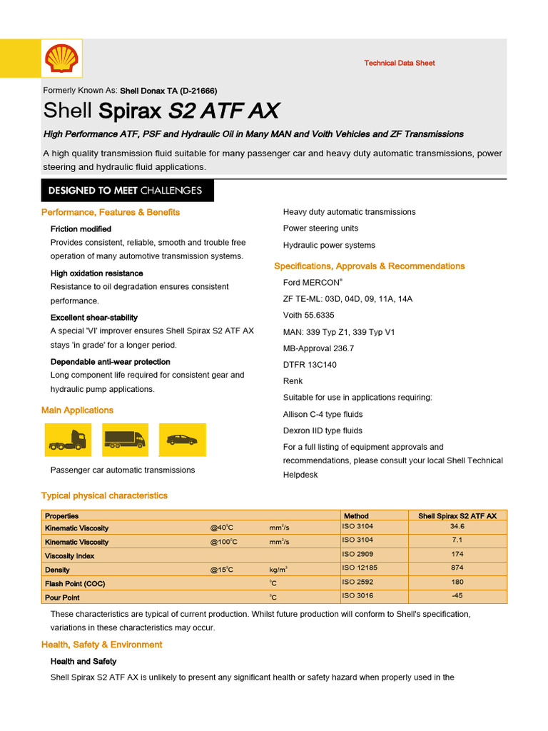 Shell Spirax S2 Atf Ax: Performance, Features & Benefits | PDF ...