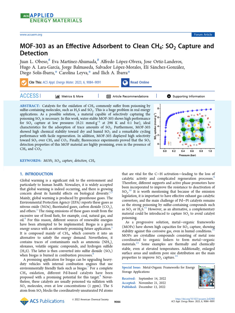 MOF-303: SO2 Capture for CH4 Catalysis | PDF | Sulfur Dioxide ...