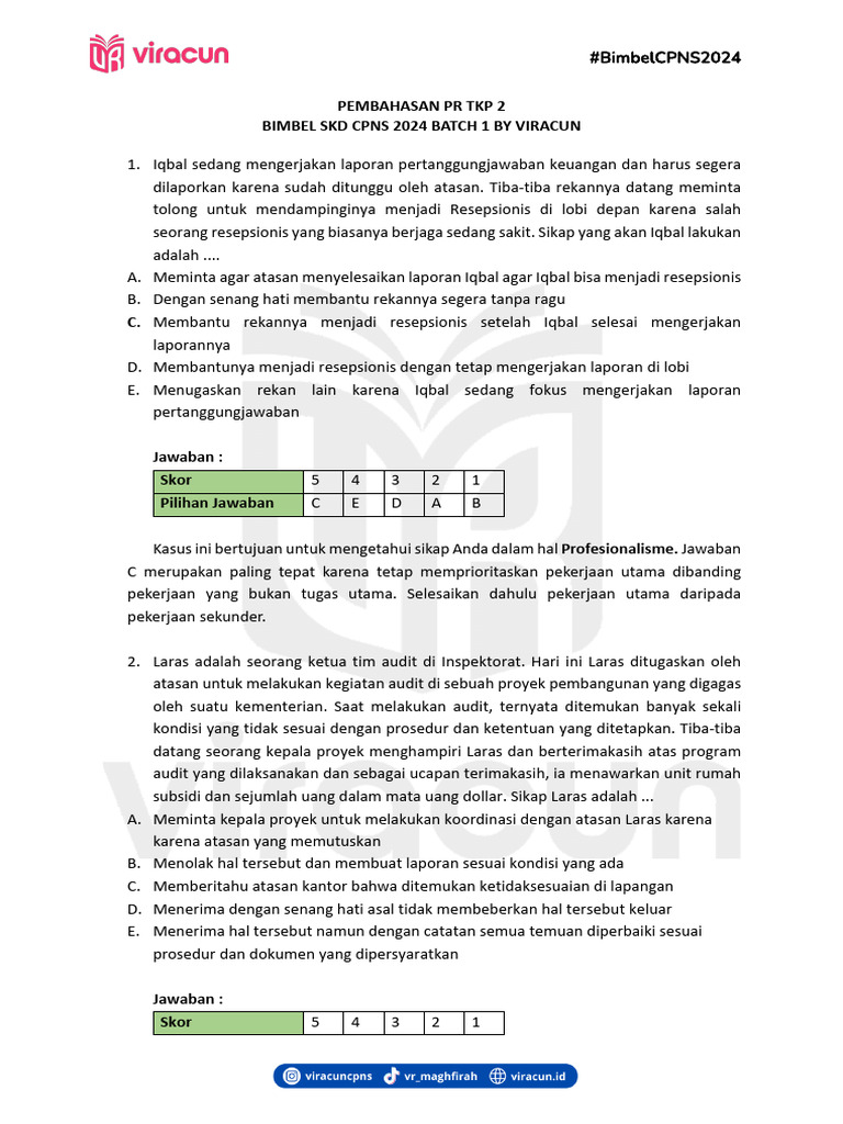 PEMBAHASAN PR TKP 2 - SKD B1 Viracun | PDF
