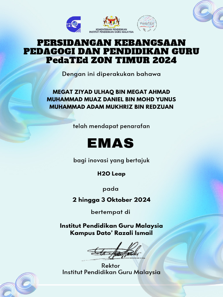 SIJIL PENCAPAIAN EMAS - H2O Leap | PDF