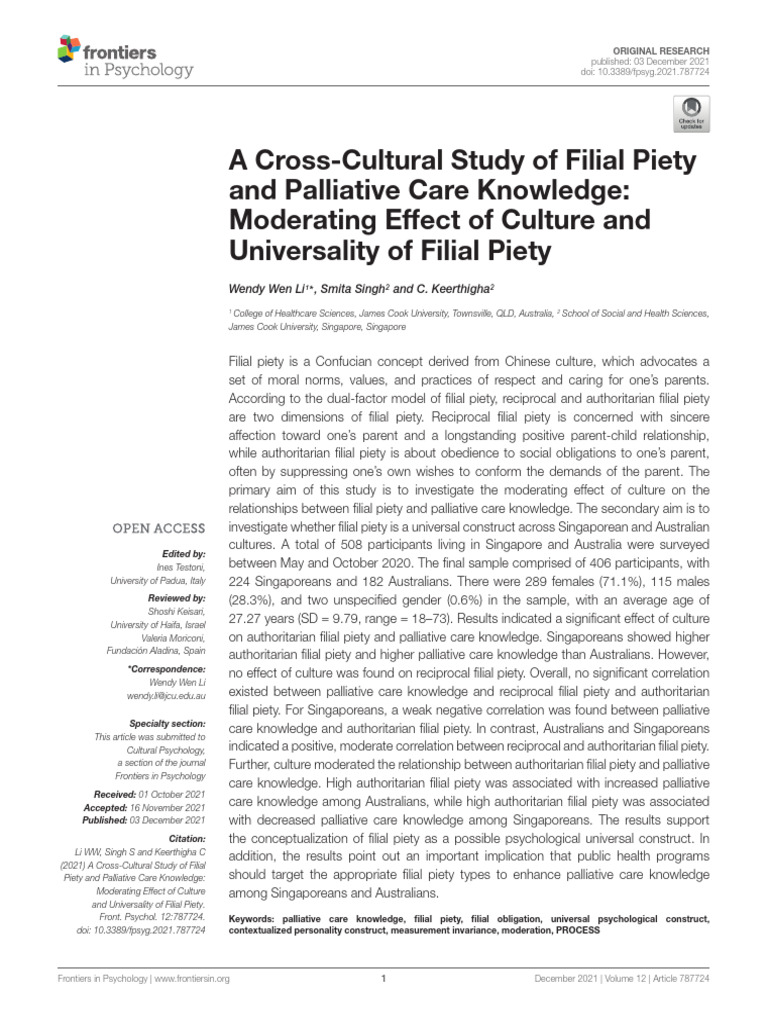 Li Et Al. 2021 Filial Piety and Palliaitve Care Knowledge | PDF | Errors And Residuals
