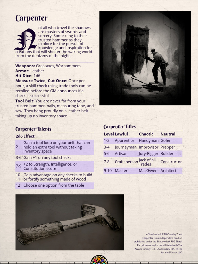 Carpenter - A Shadowdark RPG Class | PDF