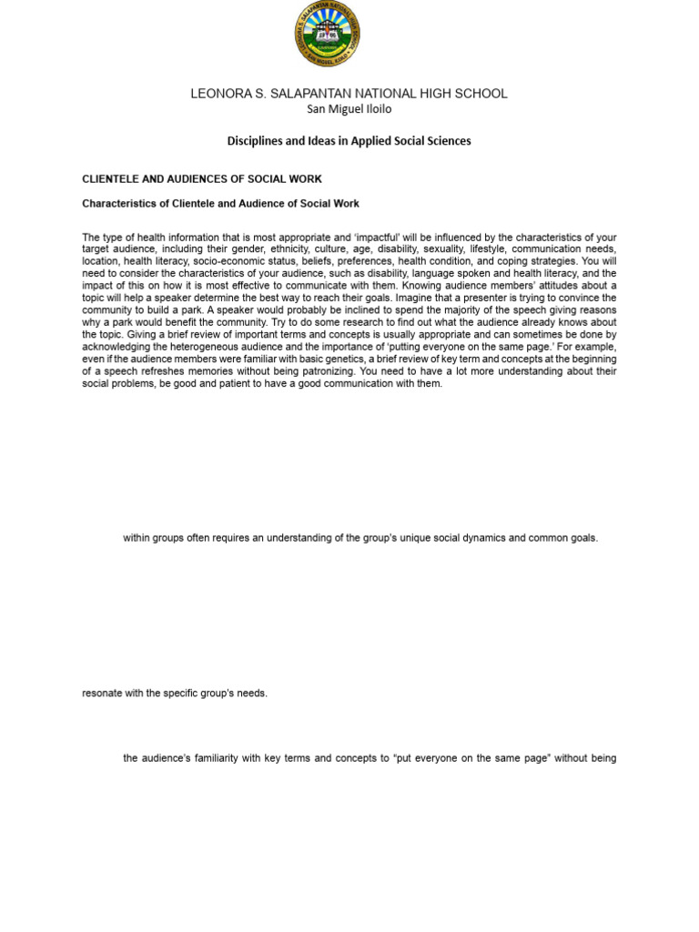 PORTFOLIO 2 Clientele and Audiences in Social Work | PDF | Needs ...