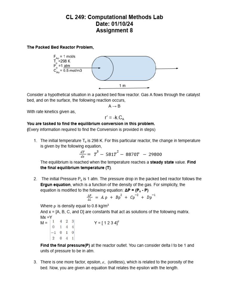 Assignment -8 (1) | PDF | Chemical Reactor | Chemical Equilibrium