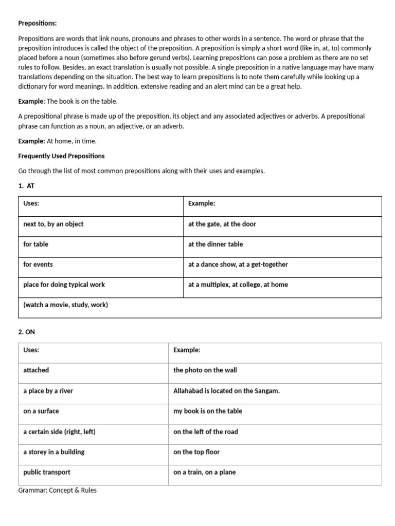 Prepositions | PDF | Preposition And Postposition | Adverb