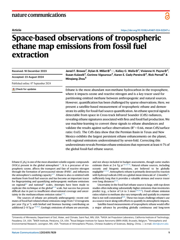 Space-based observations of tropospheric ethane map emissions from fossil fuel extraction | PDF ...