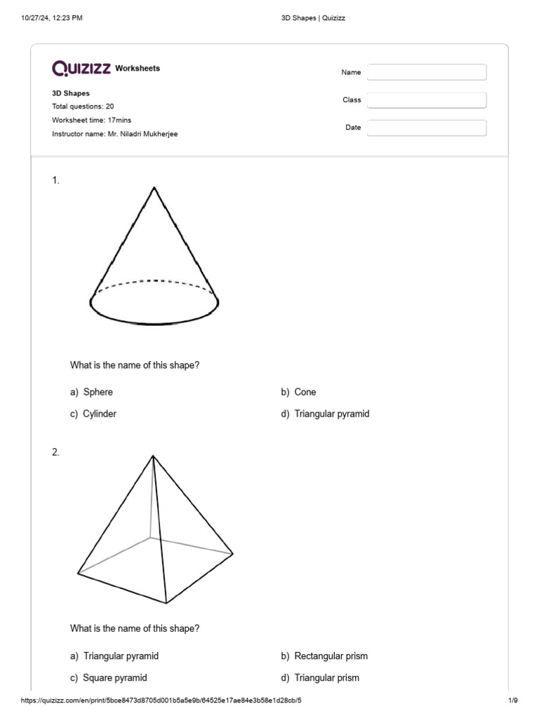 Quizizz - 3D Shapes | PDF | Shape | Triangle
