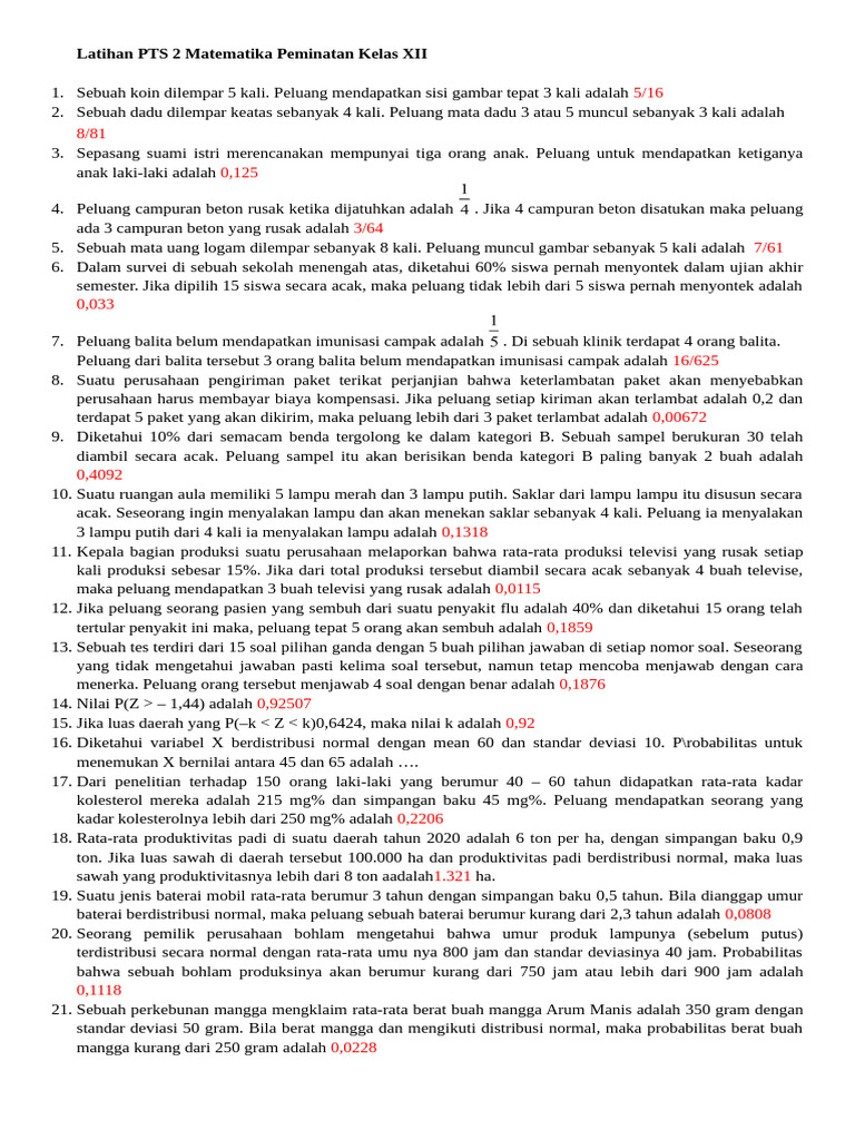 Latihan PTS 2 Matematika Peminatan XII | PDF | Sains & Matematika