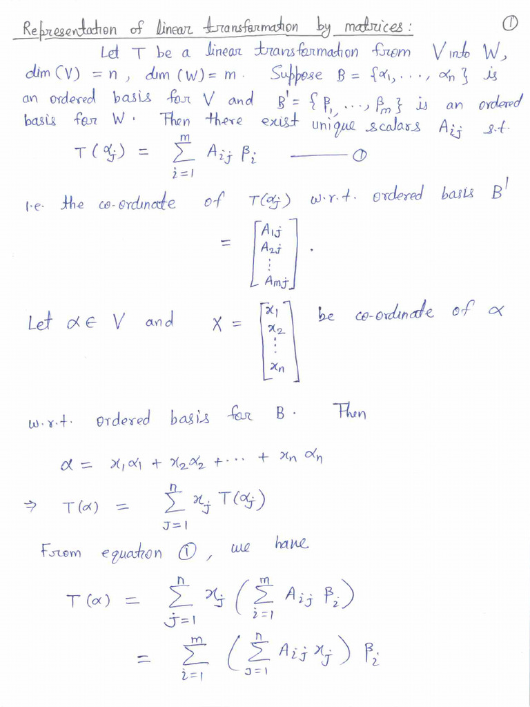 Representation of Linear Transformation by Matrix | PDF