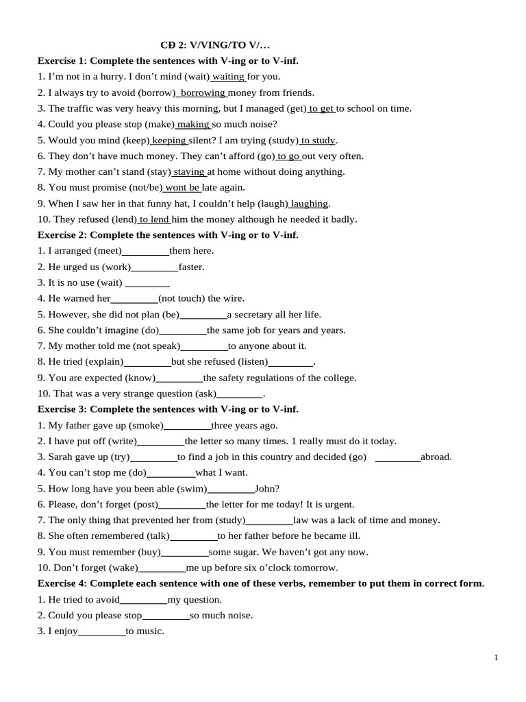Using V-ing and To V in Sentences | PDF