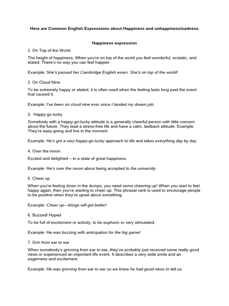 Common Expressions of Happiness | PDF | Feeling