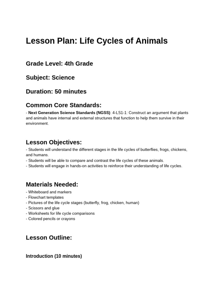 Lesson Plan - Life Cycles of Animals | PDF | Life Cycle Assessment ...