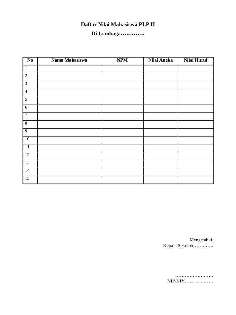 Form Akumulasi Nilai Akhir PLP II | PDF