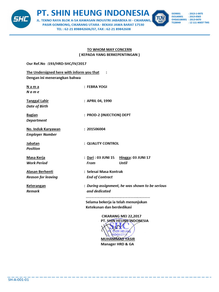 Paklaring SHINHEUNG | PDF