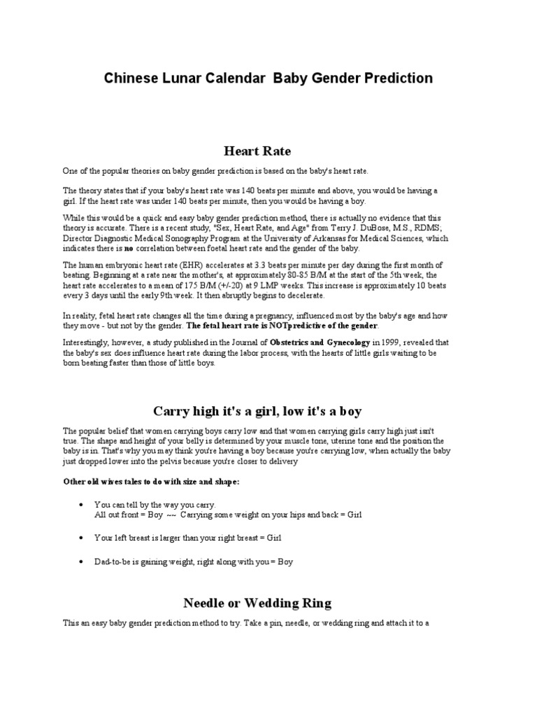 Chinese Lunar Calendar Baby Gender Prediction | PDF | Heart Rate ...