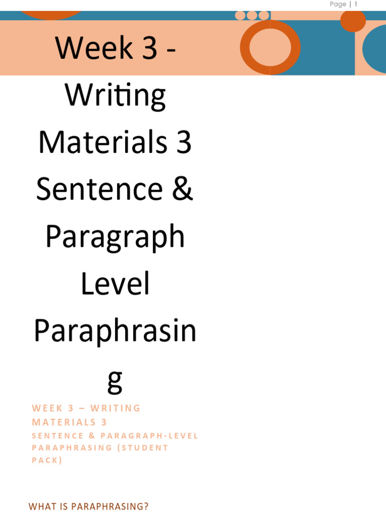 Week 3 - Writing Materials 3 - Sentence and Parapgraph-Level ...