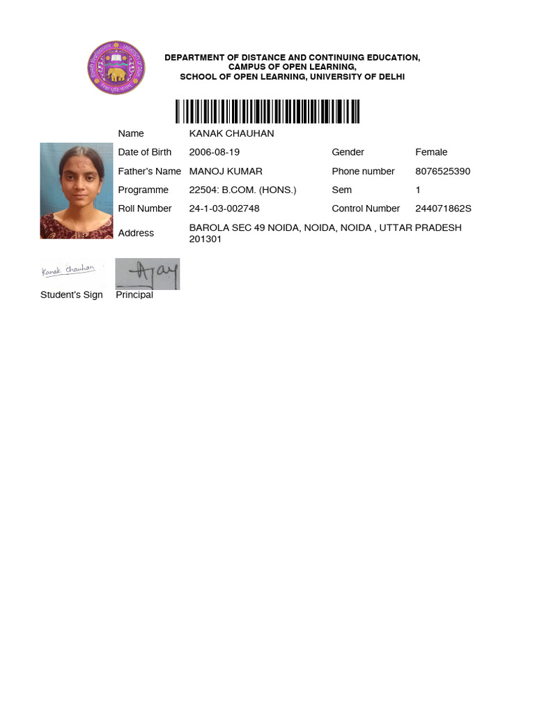 B.Com (Hons) Student Profile - Kanak Chauhan | PDF