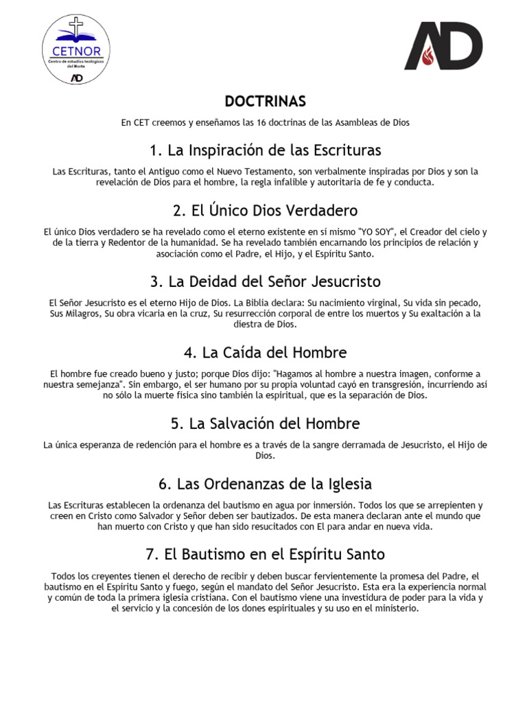 16 Doctrinas de las Asambleas de Dios | PDF | Cristo (título) | La ...
