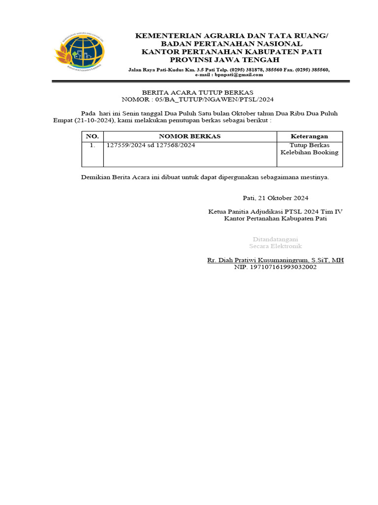 BA Tutup Berkas PTSL Ngawen | PDF