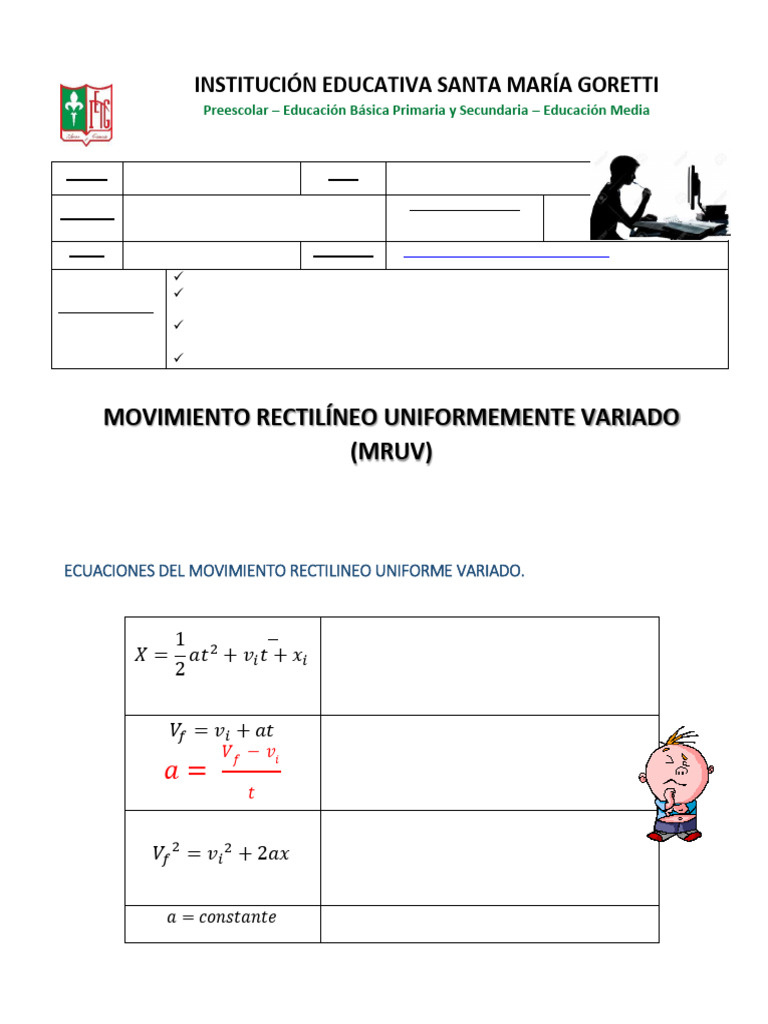 Movimiento Rectilineo Uniformemente Variado-Mruv | PDF | Aceleración | Velocidad