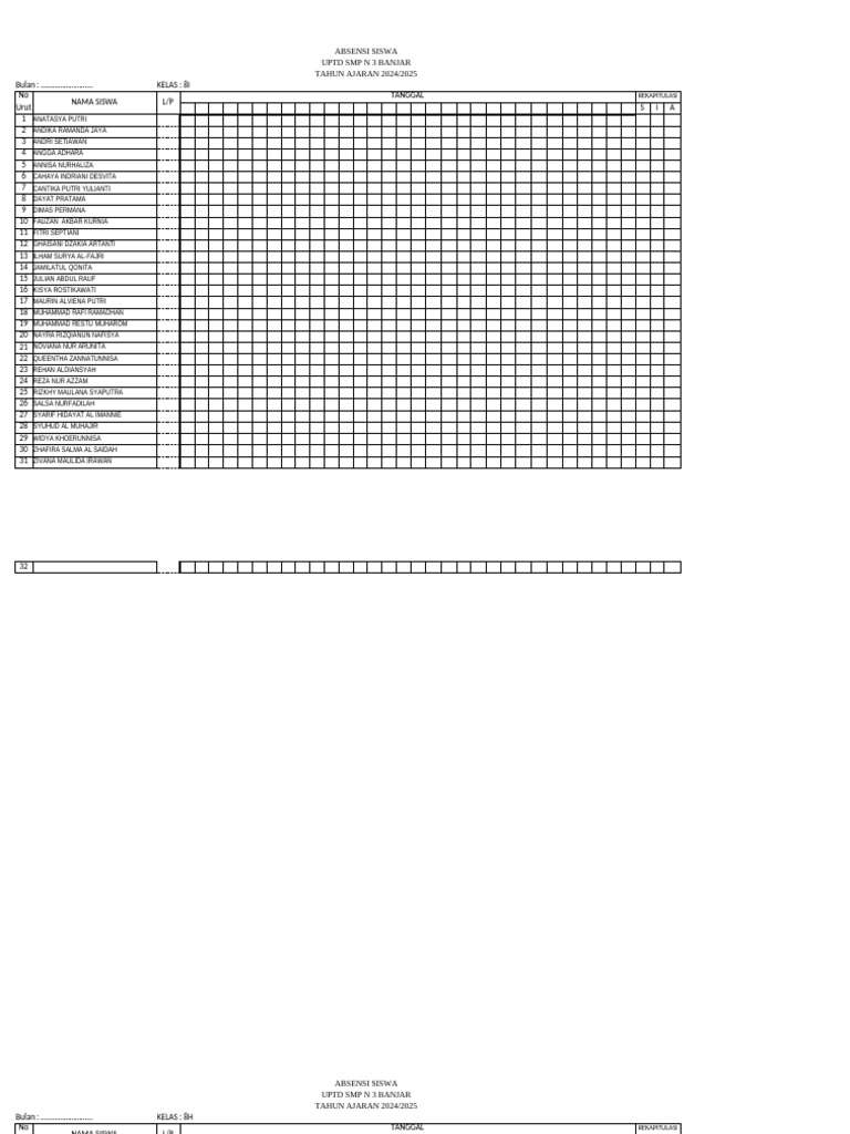 Daf Nilai Dan Hadir 2024 | PDF