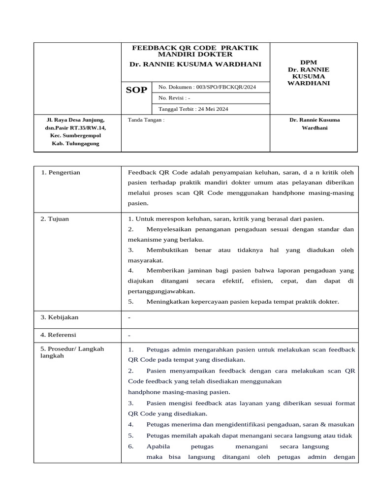 Sop Feedback QR Rani | PDF