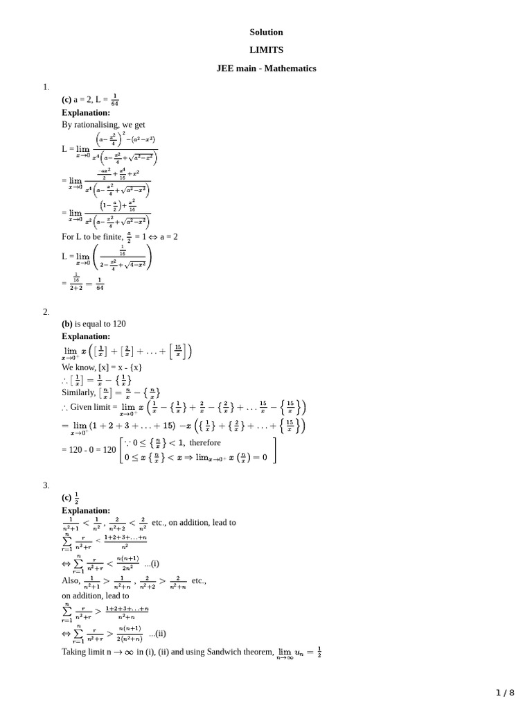 LIMITS Solution-1685206 | PDF | Mathematical Analysis | Mathematical Objects