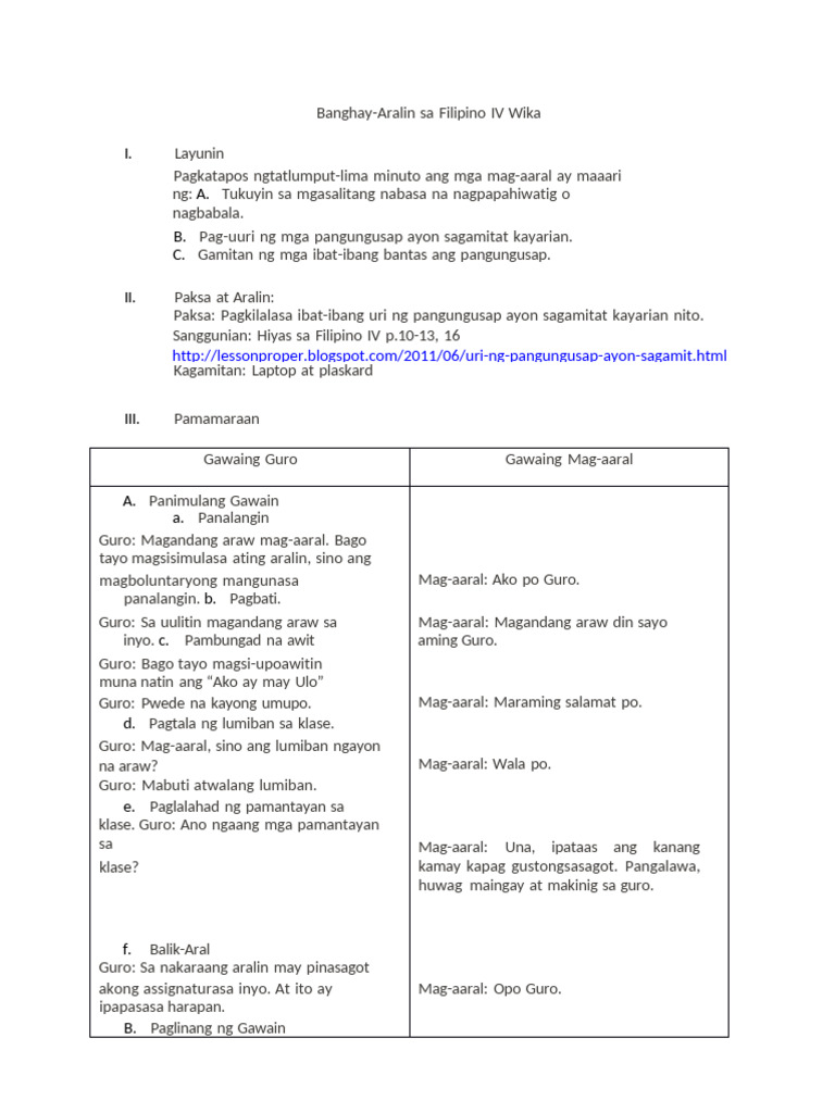 Grade 4 Filipino Lesson Plan | PDF