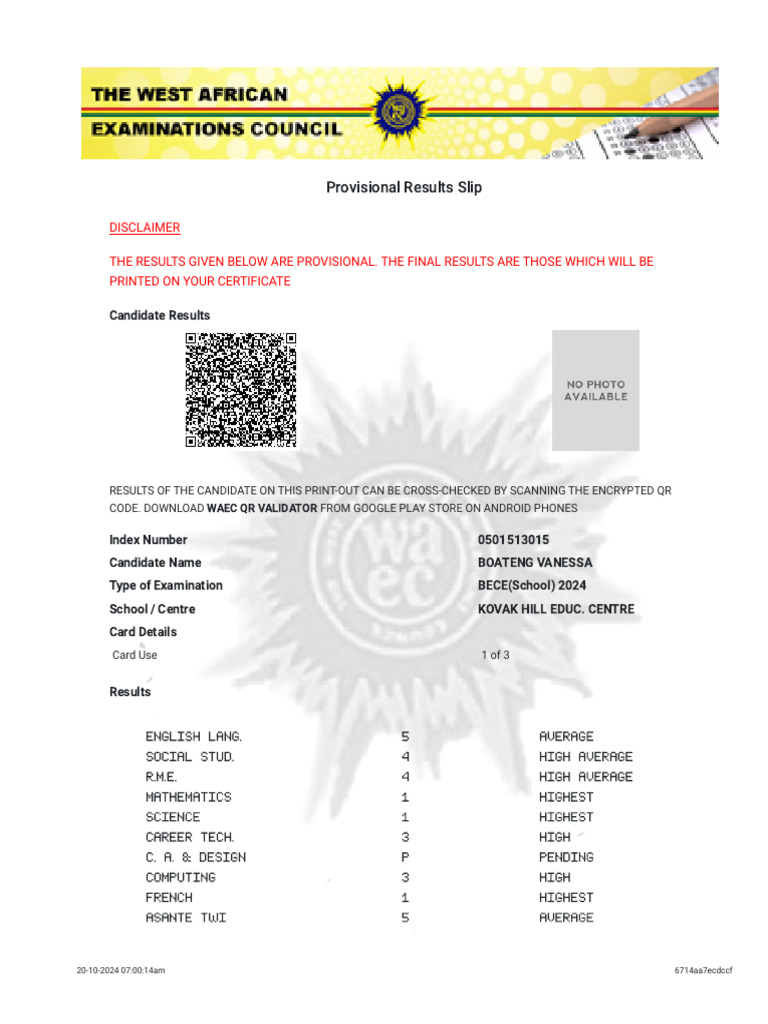 WAEC Candidate Eresults | PDF
