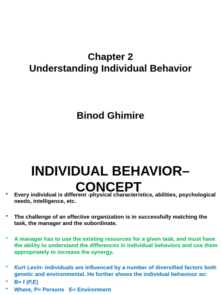 BG - Unit 2 Understanding Individual Behavior 2079 | PDF | Motivational | Motivation