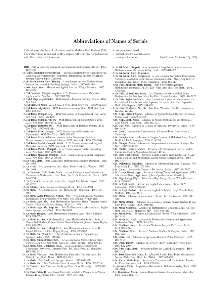 Journal Names Abbreviations | PDF | Mathematics | Discrete Mathematics