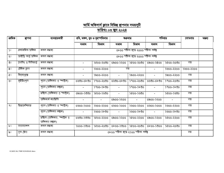 Aoc Time Schedule | PDF