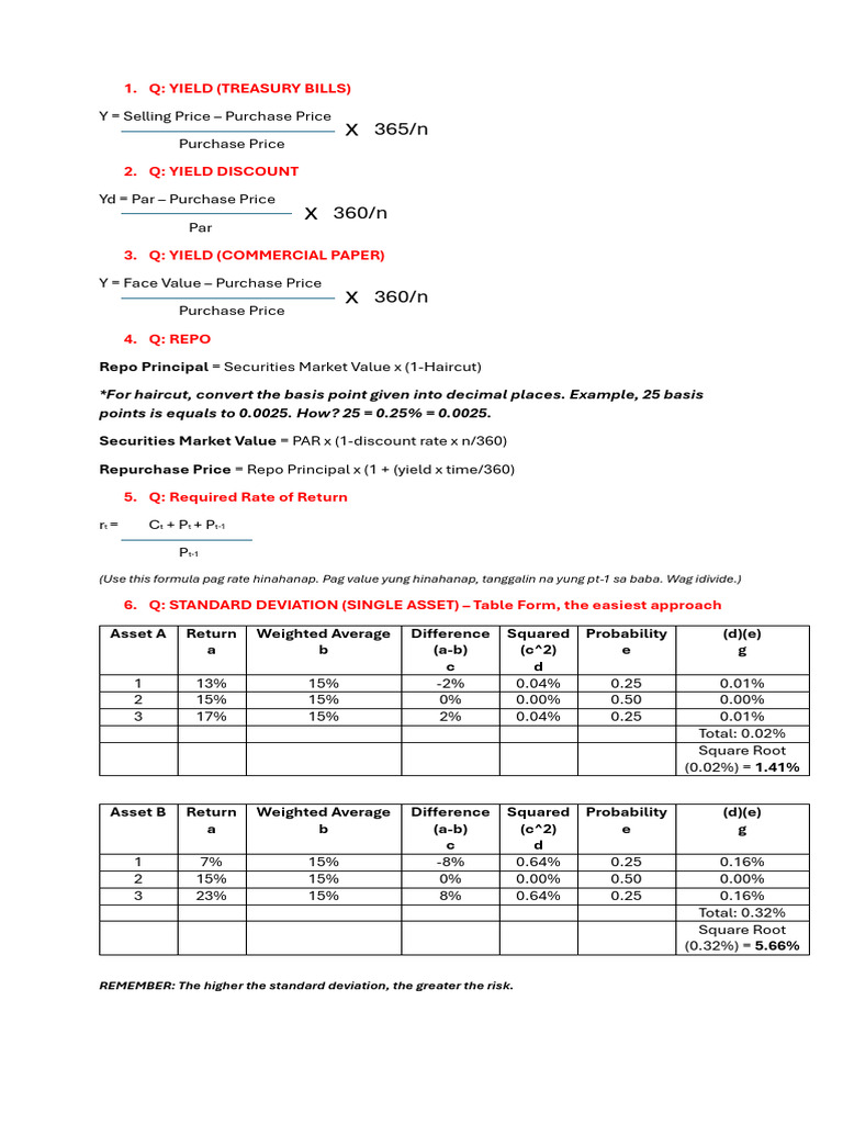 Mas 2 Summary of All Formulas | PDF | Standard Deviation | Investing