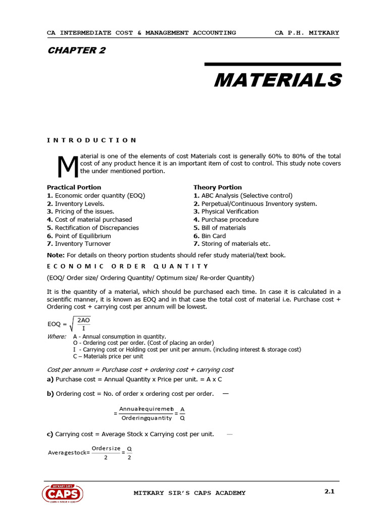 CA Inter Costing Chapter 2 Materials Revise | PDF | Business Economics | Financial Economics