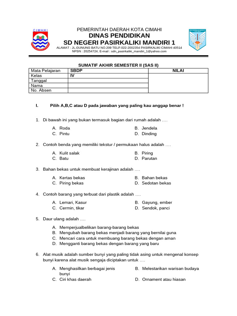 Soal Terbaru SBDP | PDF