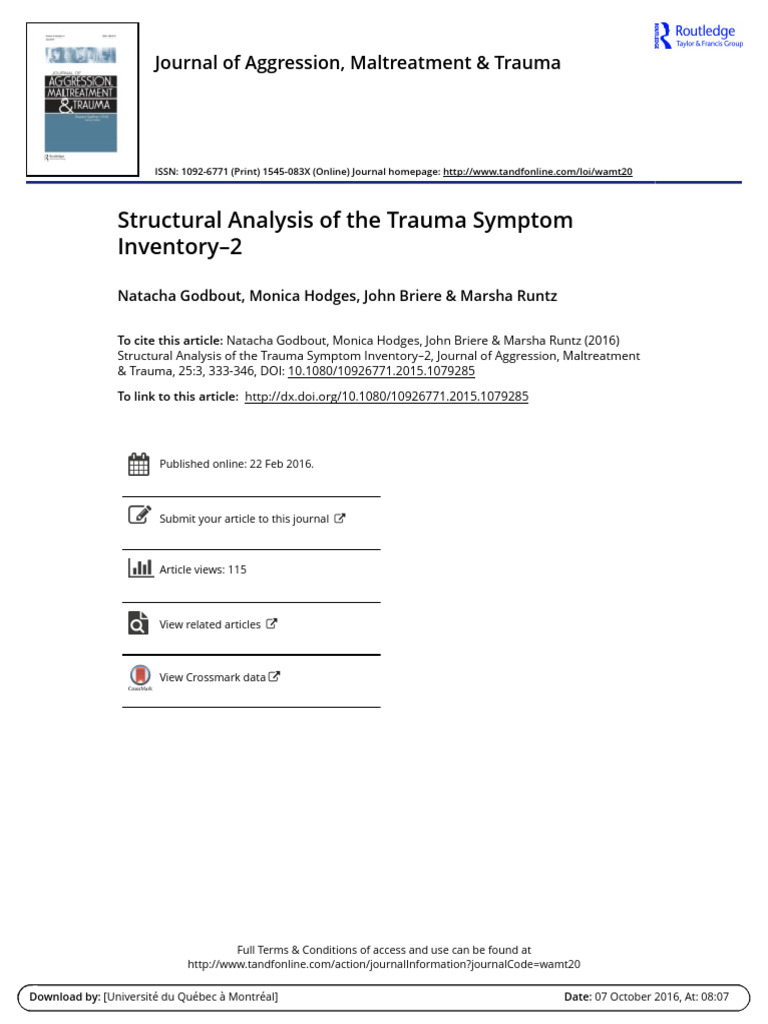 Structural Analysis of The Trauma Symptom Inventory 2 | PDF | Mental ...
