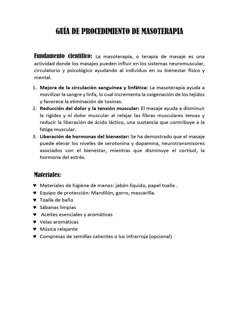 Procedimiento de Masoterapia Efectiva | PDF | Masaje